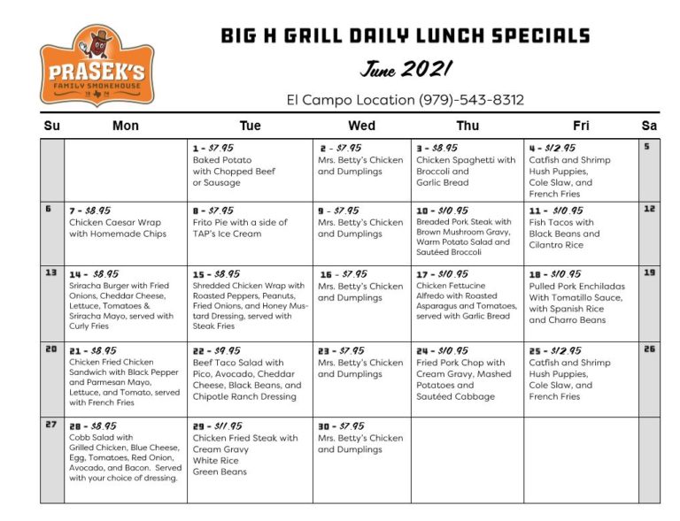 Big H Grill | Prasek's Family Smokehouse