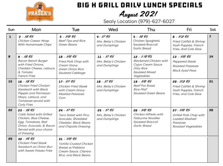 Big H Grill | Prasek's Family Smokehouse