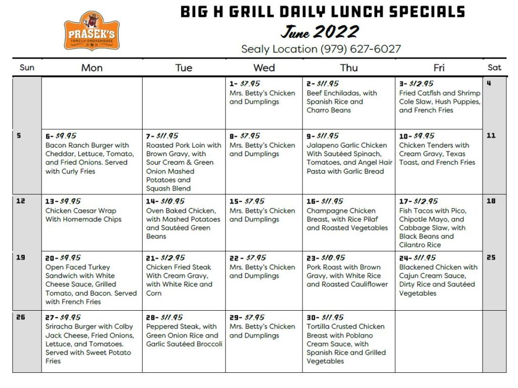 Big H Grill - Prasek's Family Smokehouse
