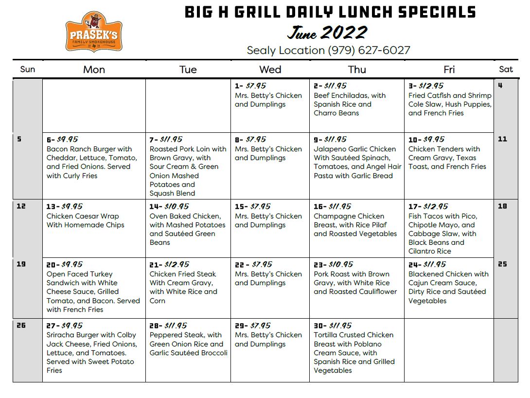 Big H Grill - Prasek's Family Smokehouse