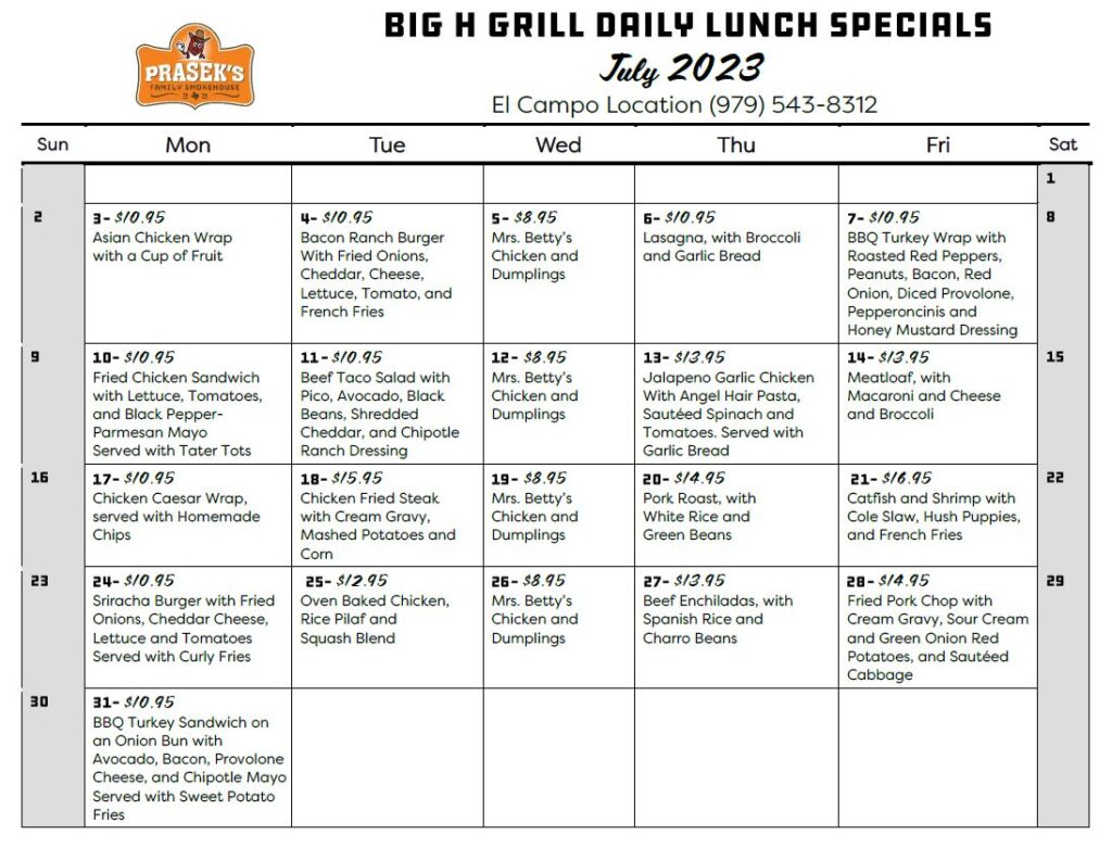 Big H Grill - Prasek's Family Smokehouse