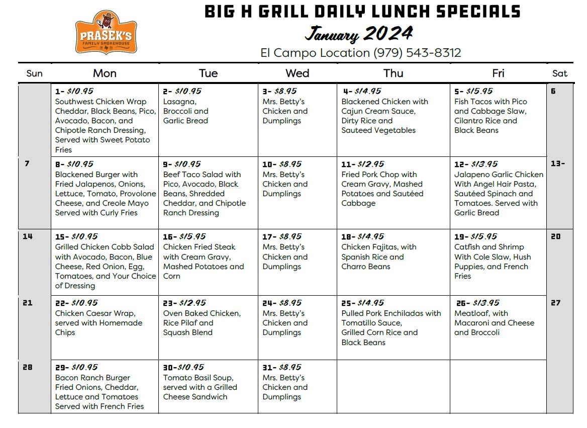 Big H Grill - Prasek's Family Smokehouse