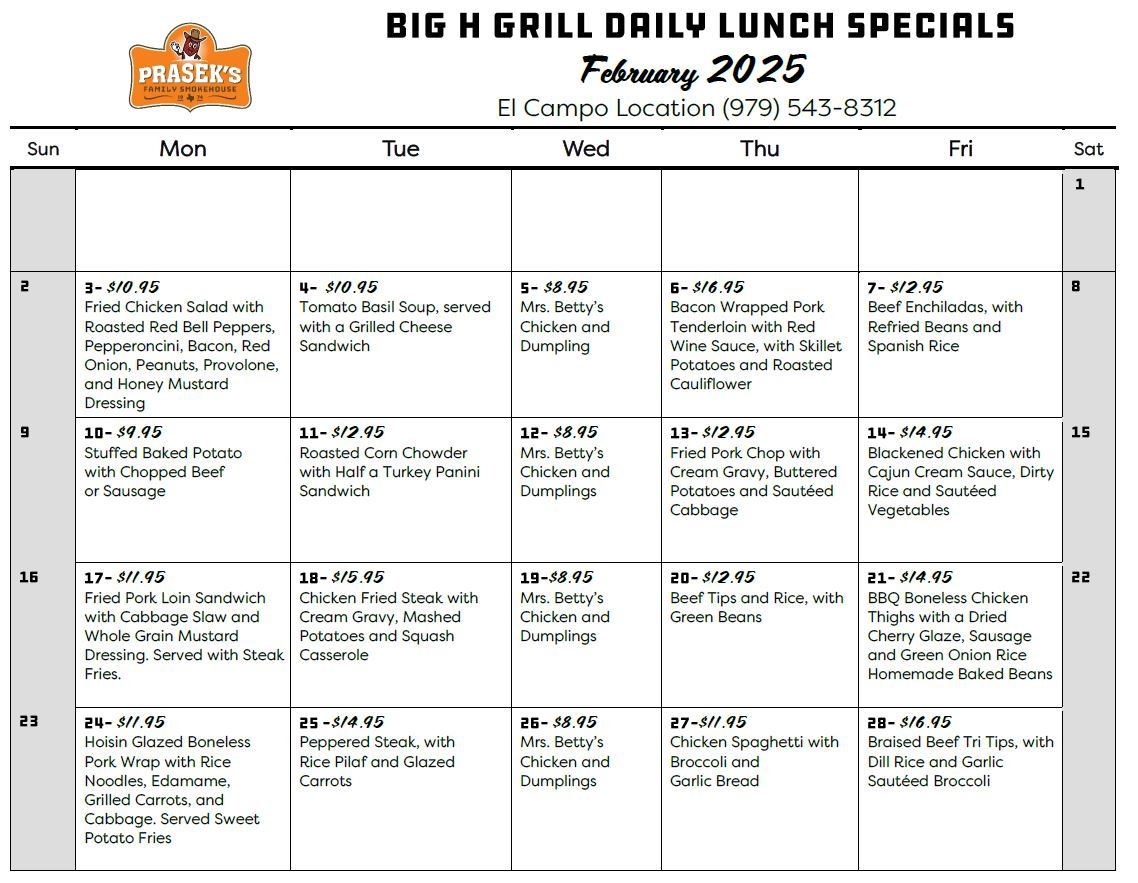Big H Grill El Campo | Prasek's Family Smokehouse